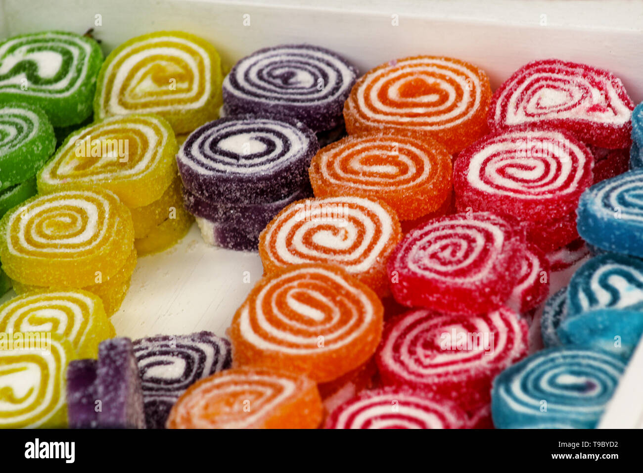 Colored marmalade of snail shape. Sugar sweet Christmas candies ...