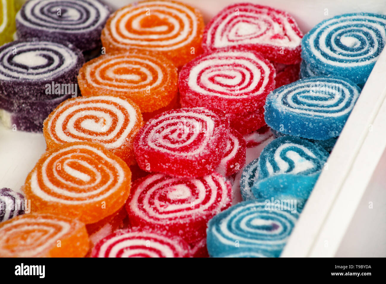 Colored marmalade of snail shape. Sugar sweet Christmas candies ...