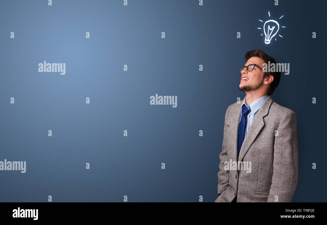 Young person looking for new idea with lighting bulb concept Stock ...