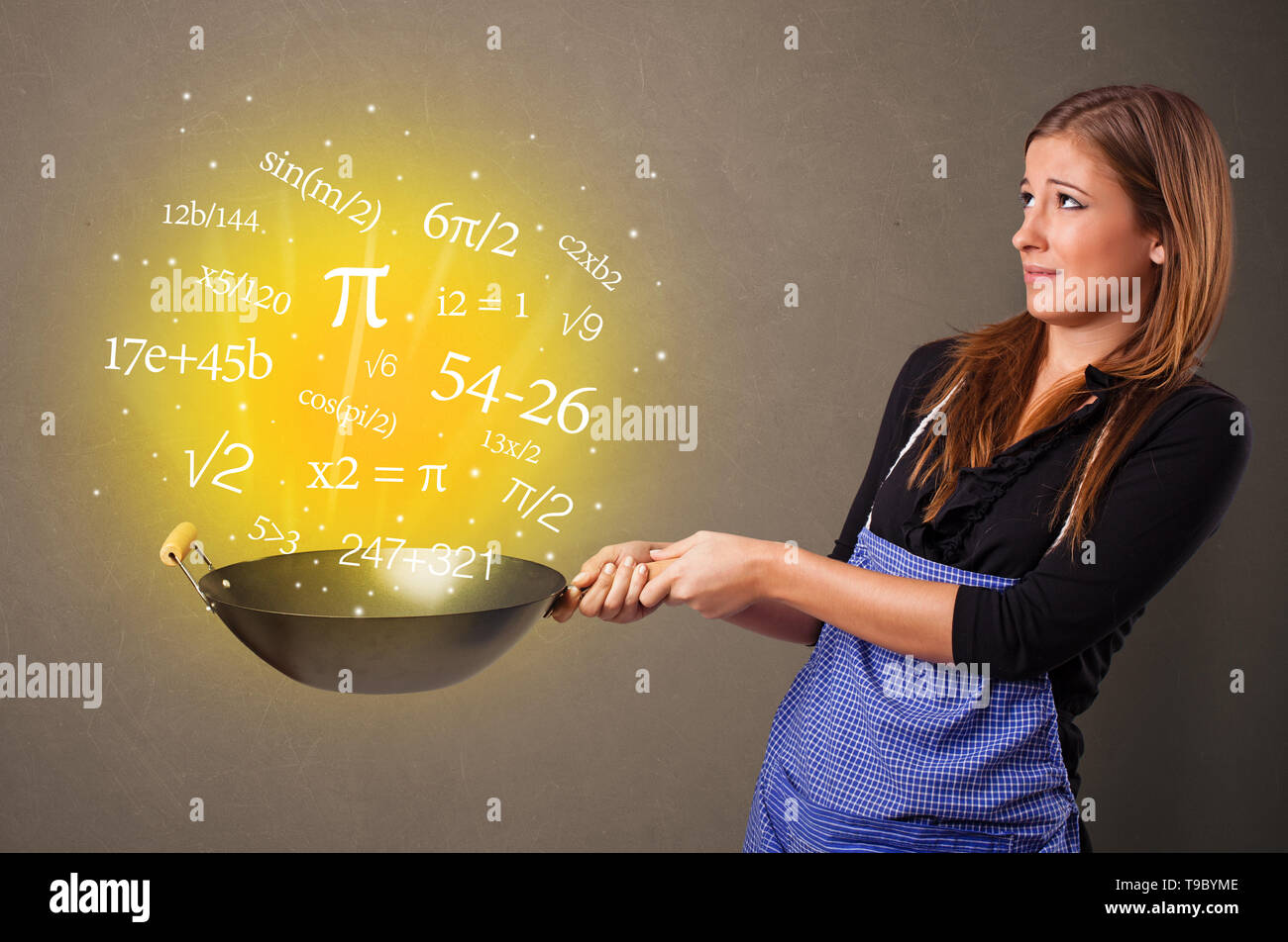 Person cooking numbers and mathematical staffs Stock Photo - Alamy
