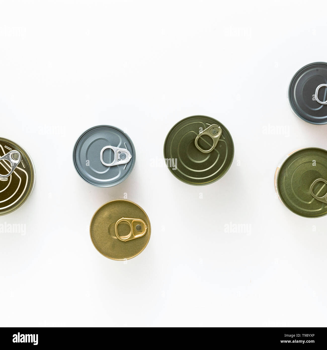 cans on a white background. view from above. copy space Stock Photo - Alamy