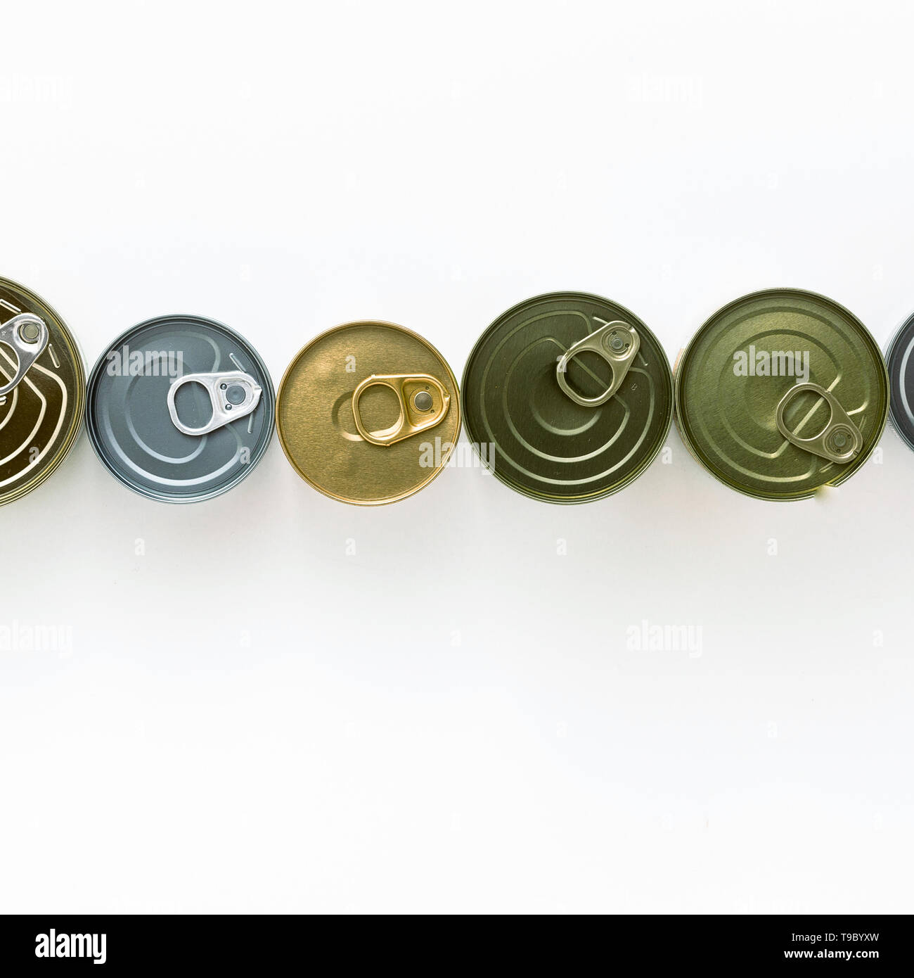 cans on a white background. view from above. copy space Stock Photo - Alamy