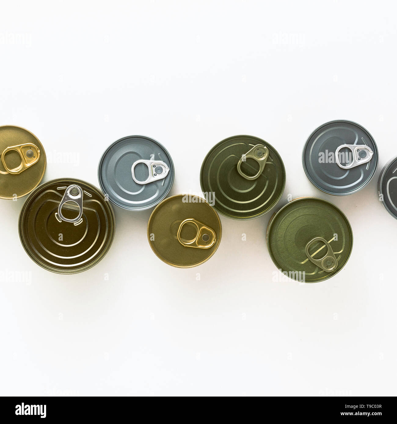 cans on a white background. view from above. copy space Stock Photo - Alamy