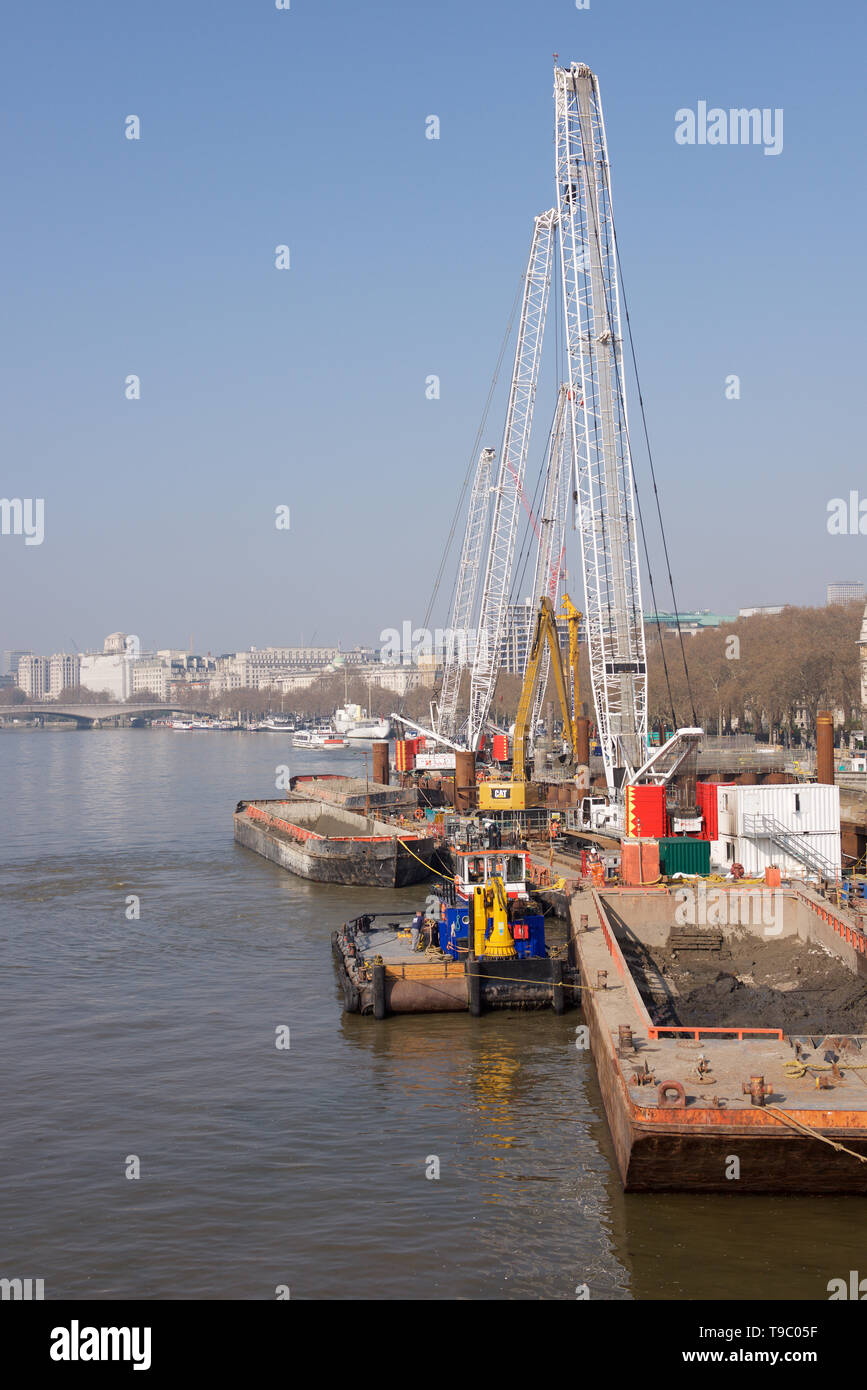Construction work on the River Thames in London, England Stock Photo ...