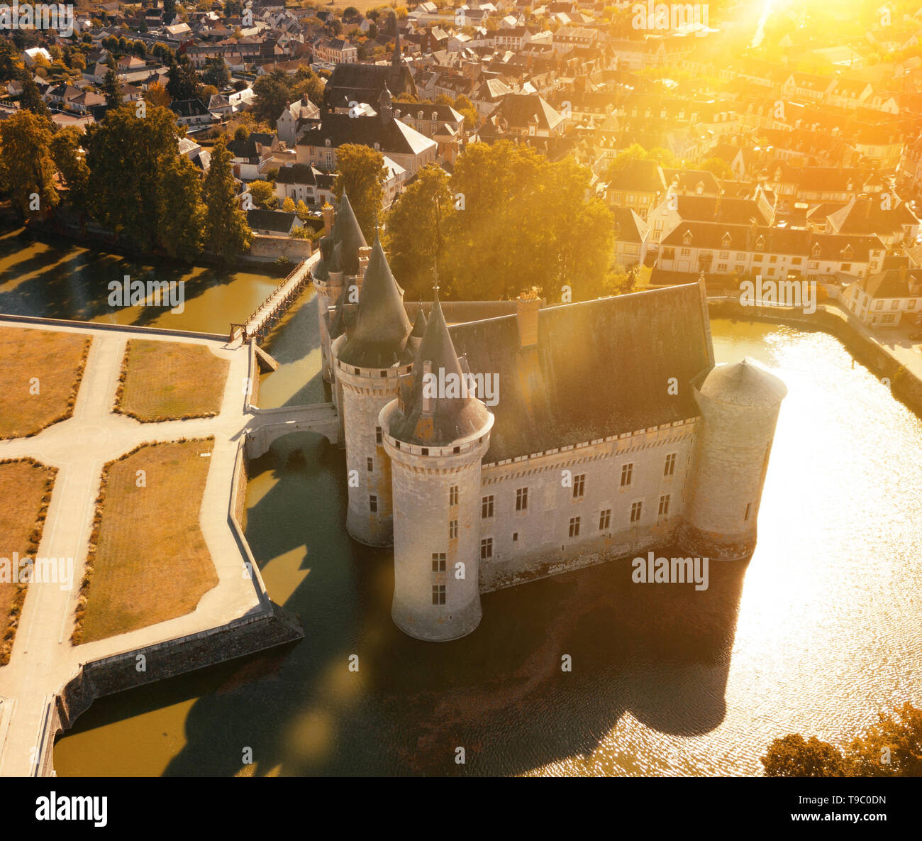 Aerial view of castle Chateau de Sully-sur-Loire, France Stock Photo ...