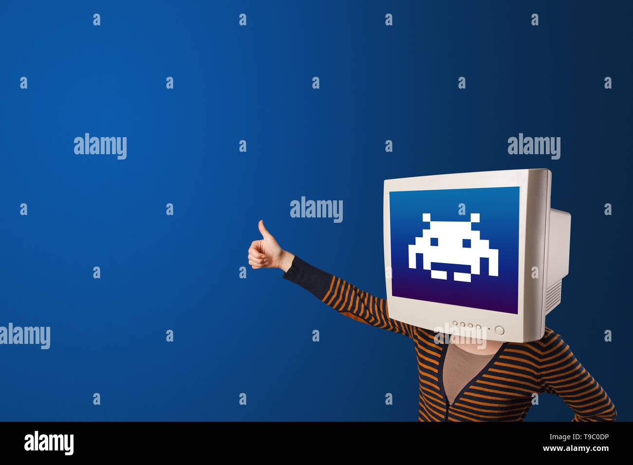 Young person with monitor head, old school 8-BIT concept Stock Photo ...