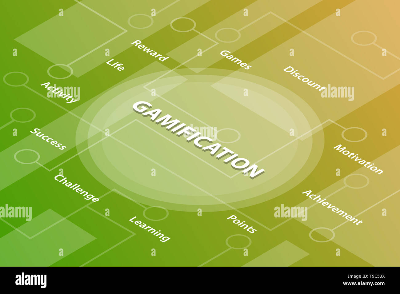 gamification life words isometric 3d word text concept with some ...