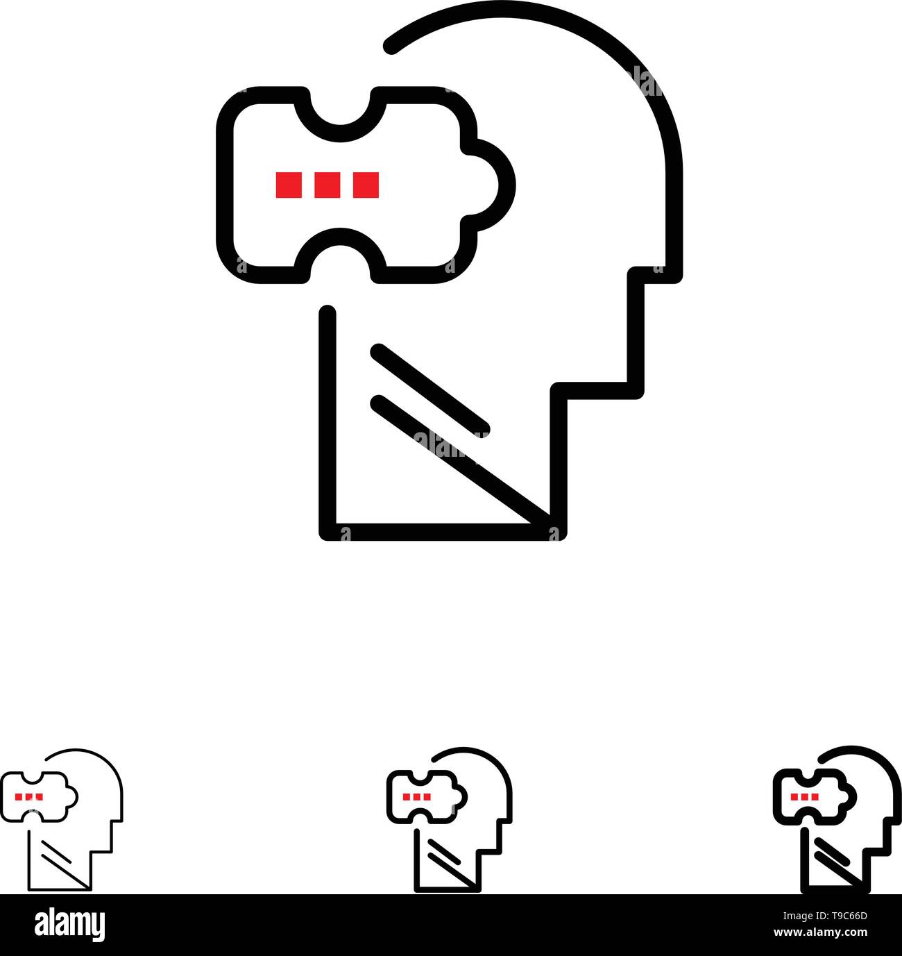 Logic, Mind, Problem, Solving Bold and thin black line icon set Stock ...