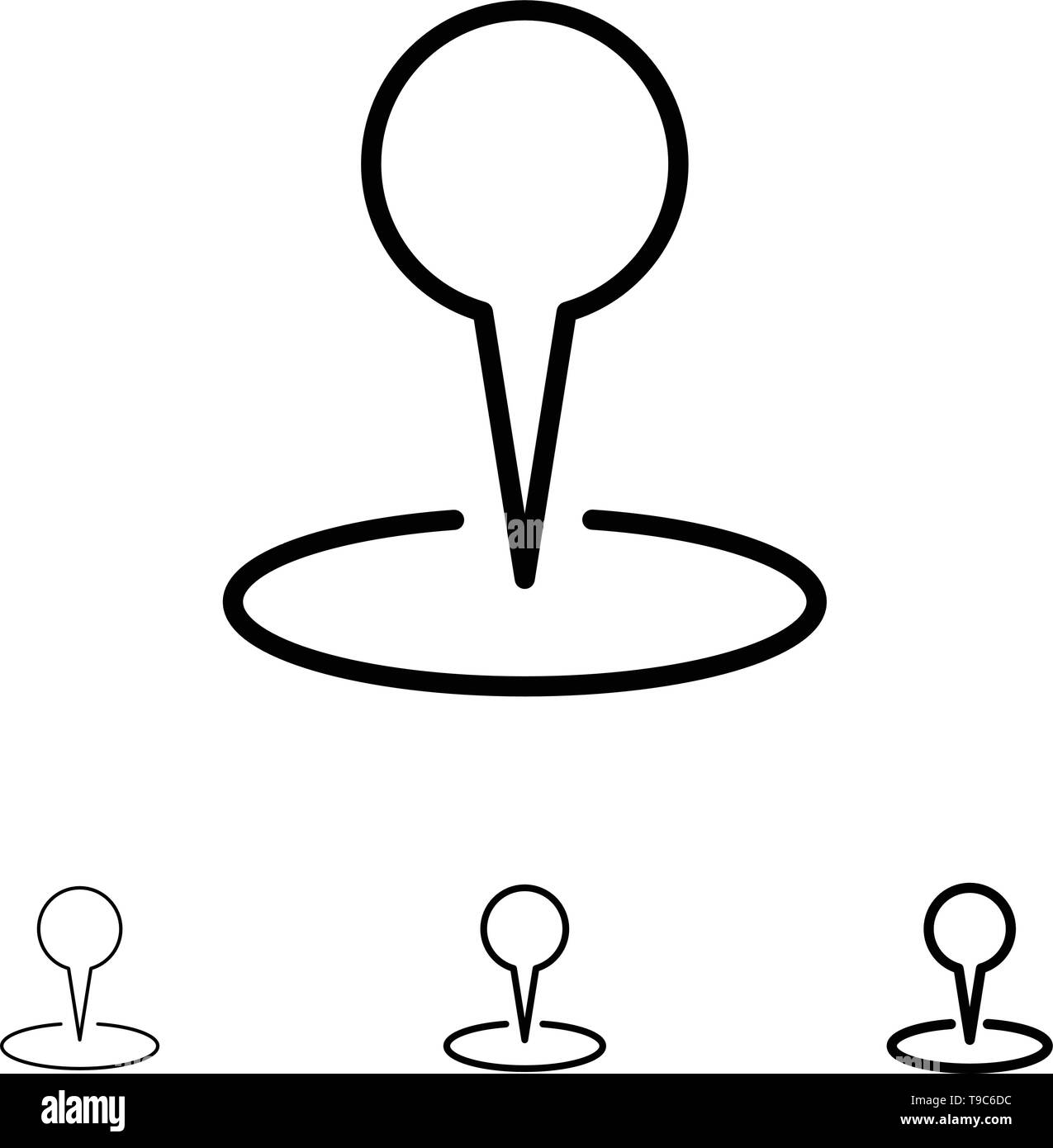 Location, Map, Marker, Pin Bold and thin black line icon set Stock ...