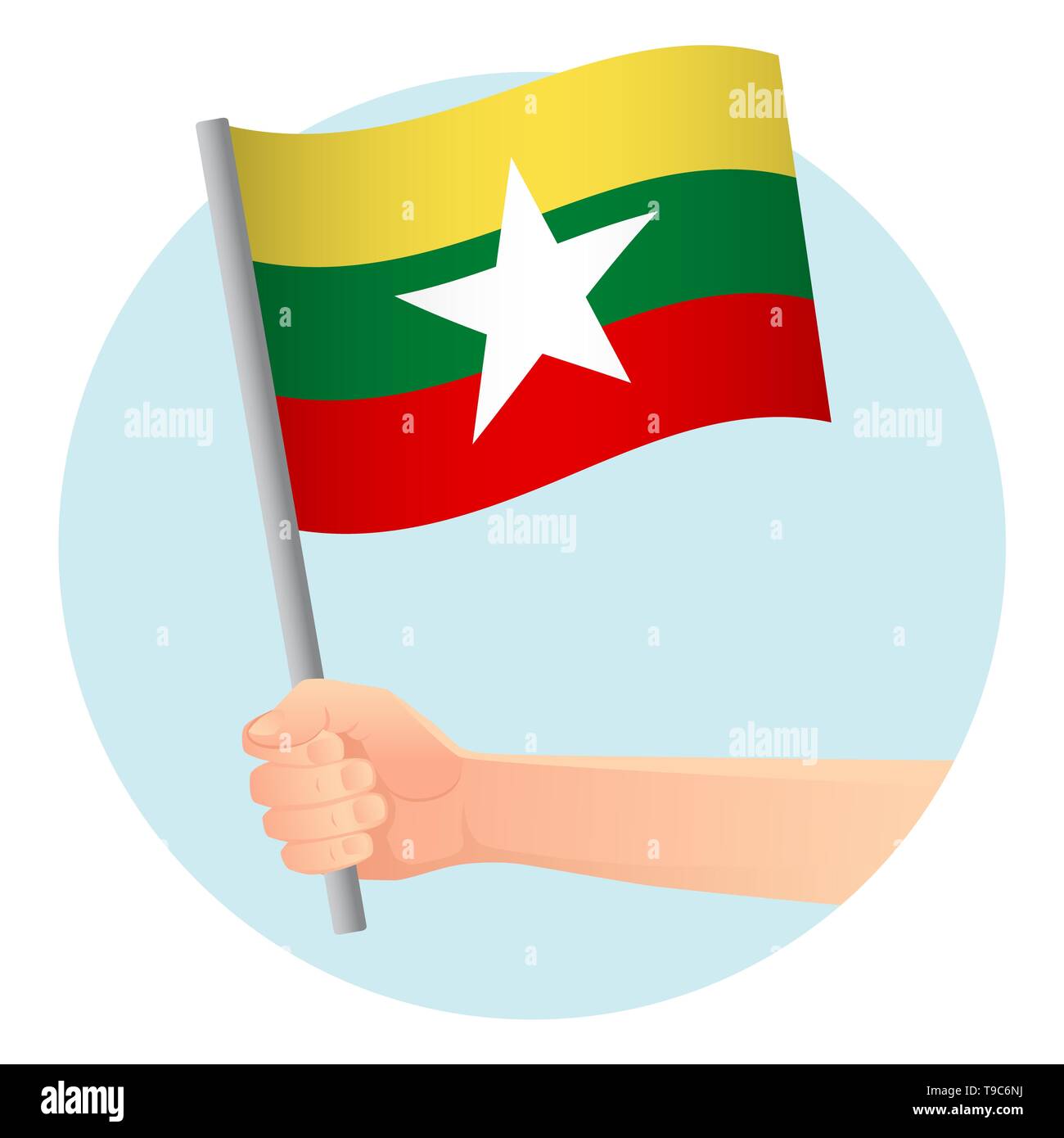 Burma flag in hand. Patriotic background. National flag of Burma ...