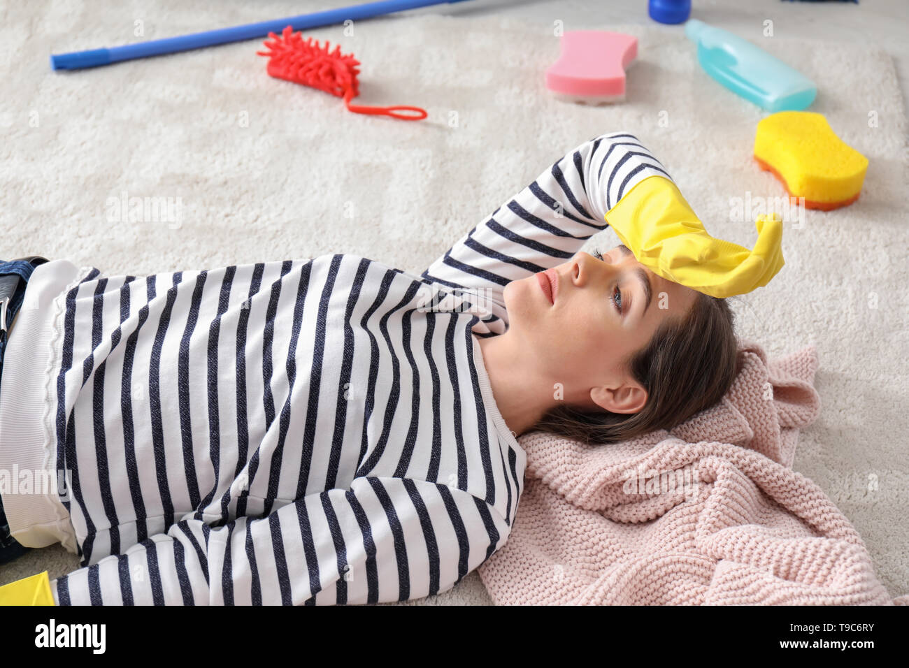 Exhausted woman after cleaning hi-res stock photography and images - Alamy