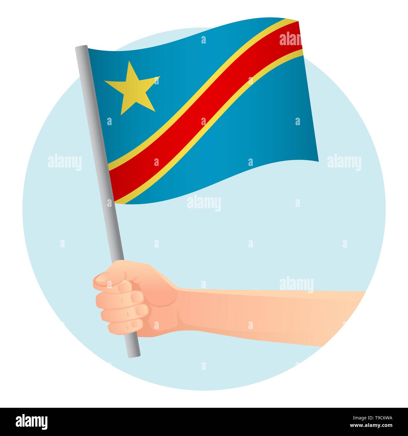 Democratic Republic of the Congo flag in hand. Patriotic background ...
