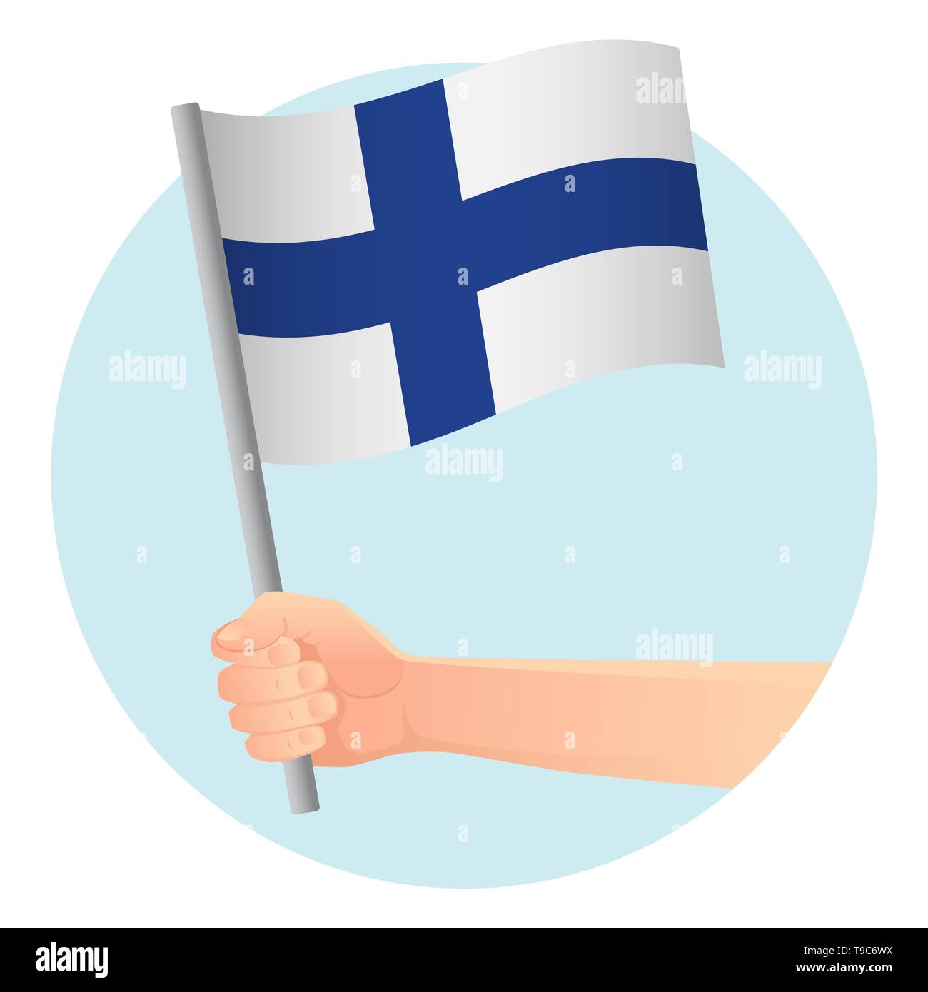 Finland flag in hand. Patriotic background. National flag of Finland ...