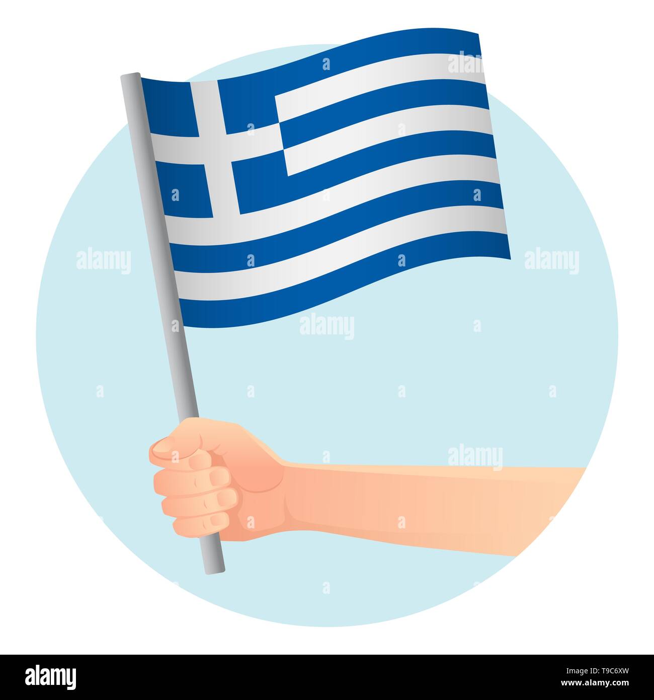 Greece flag in hand. Patriotic background. National flag of Greece ...