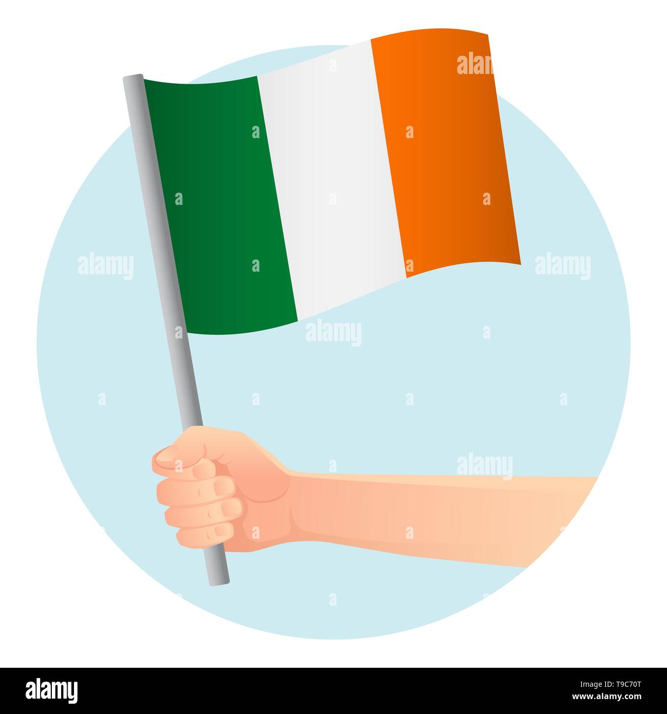 Ireland flag in hand. Patriotic background. National flag of Ireland ...