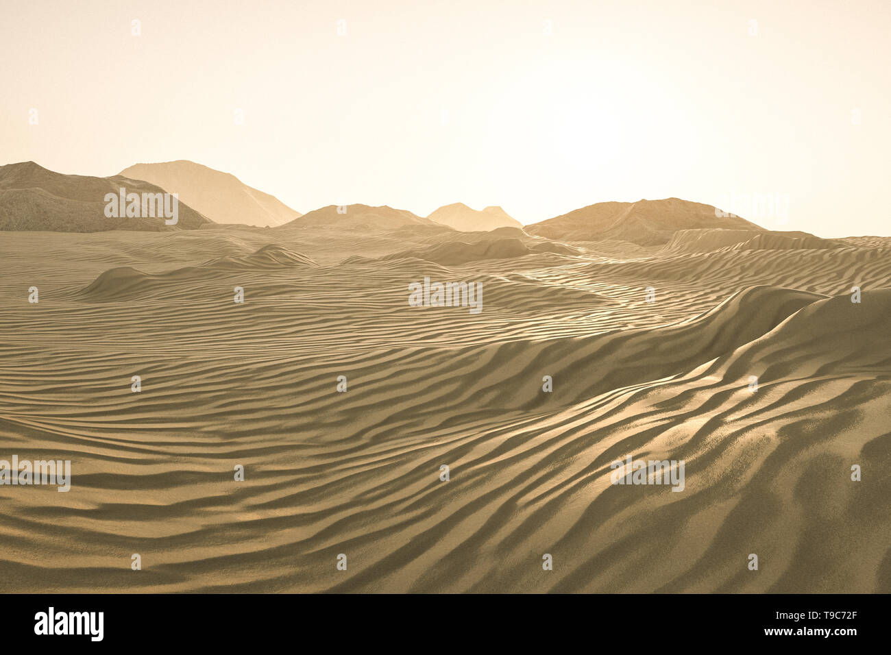 3d rendering, the wide desert, with stripes shapes. Computer digital ...