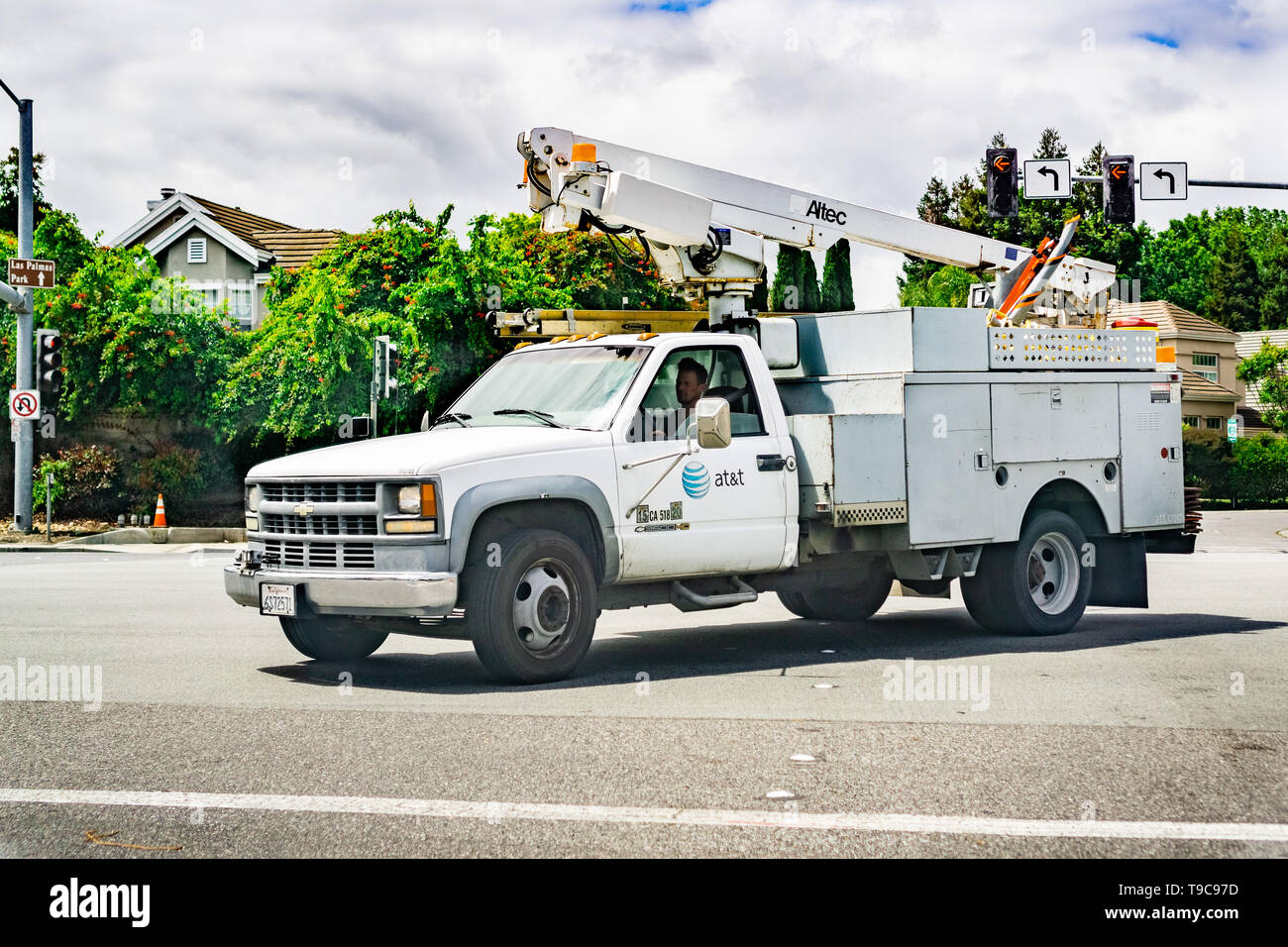 May 17, 2019 Sunnyvale / CA / USA - AT&T service truck driving on a ...