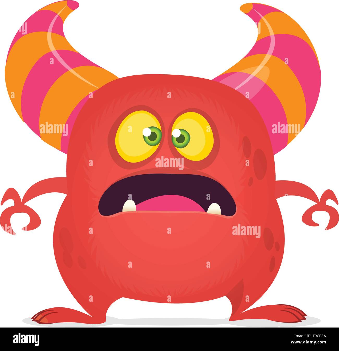 Scared cartoon monster laughing. Vector red monster illustration ...
