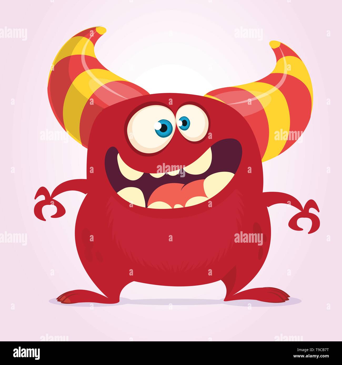 Cool cartoon monster with horns. Vector red monster illustration ...