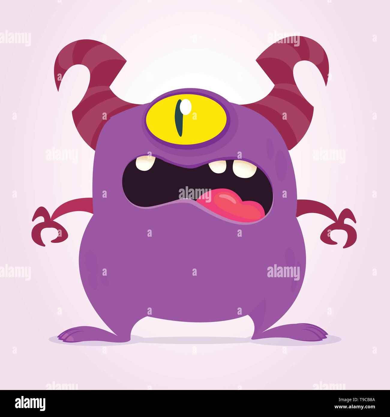 Angry cartoon monster with one eye. Vector purple monster illustration ...