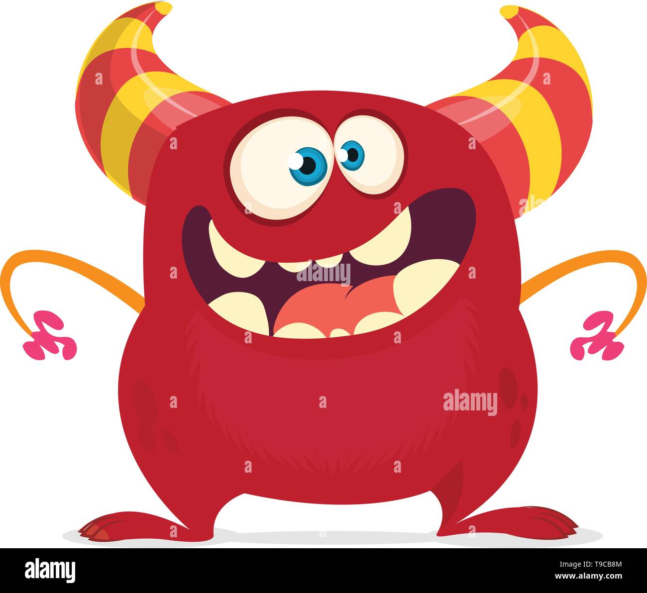 Cool cartoon monster with horns. Vector red monster illustration ...