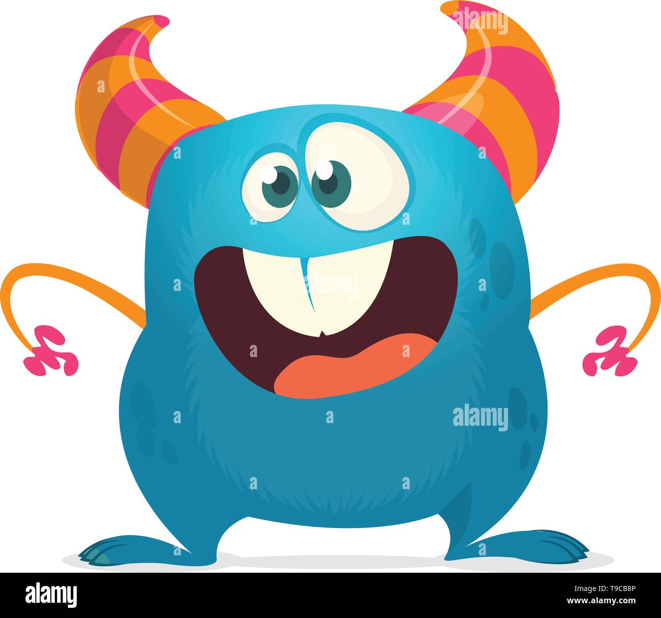 Funny cartoon monster with big mouth. Vector blue monster illustration ...