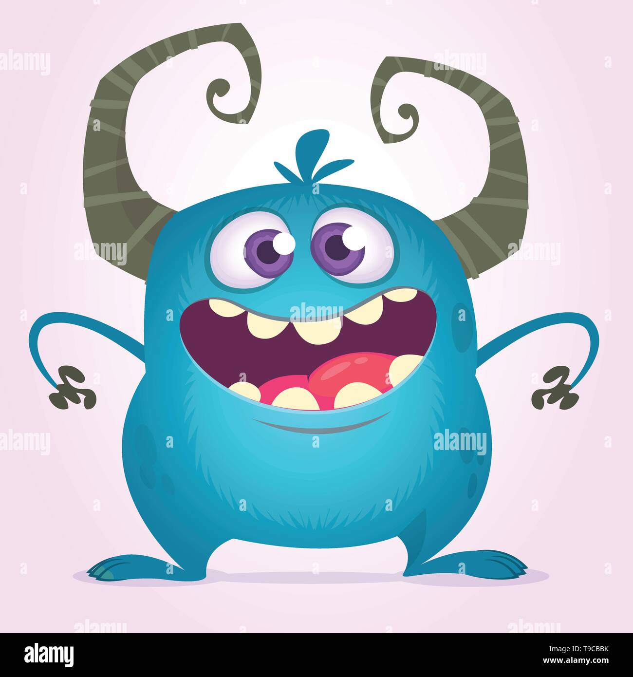 Funny cartoon monster with big mouth. Vector blue monster illustration ...