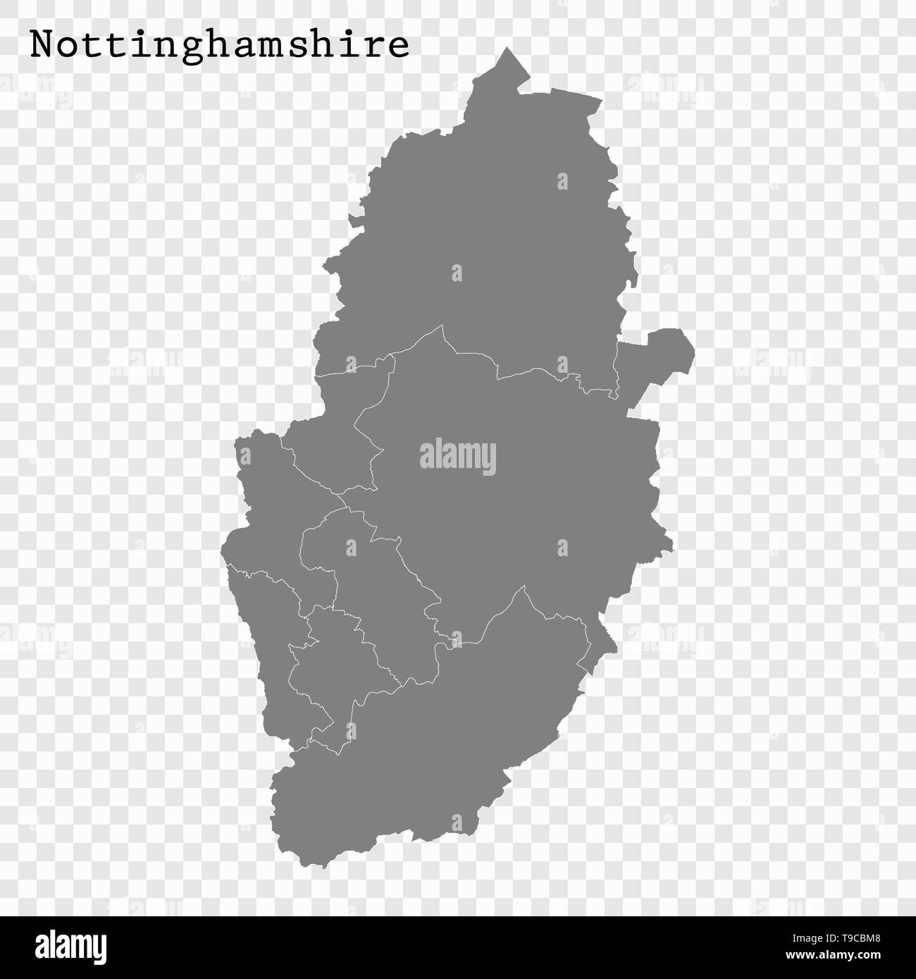High Quality map of Nottinghamshire is a county of England, with ...
