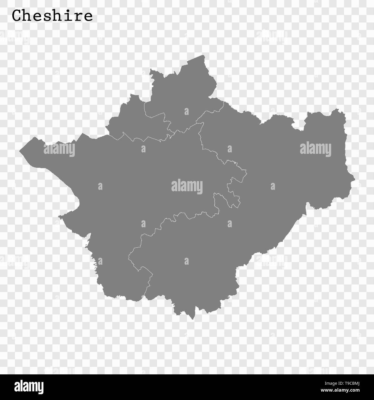 High Quality map of Cheshire is a county of England, with borders of ...
