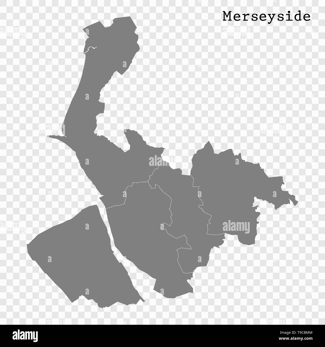 High Quality map of Merseyside is a county of England, with borders of ...