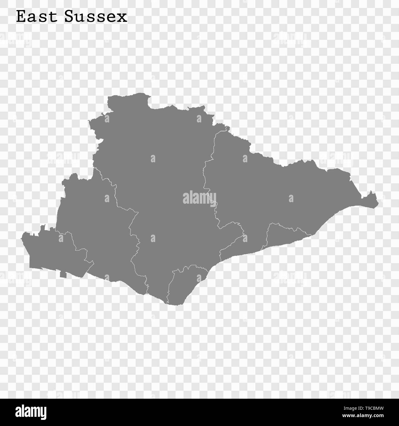 High Quality map of East Sussex is a county of England, with borders of ...