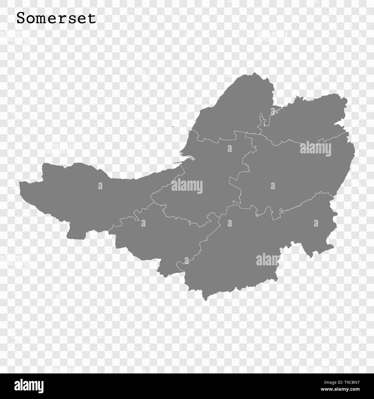 High Quality map of Somerset is a county of England, with borders of ...