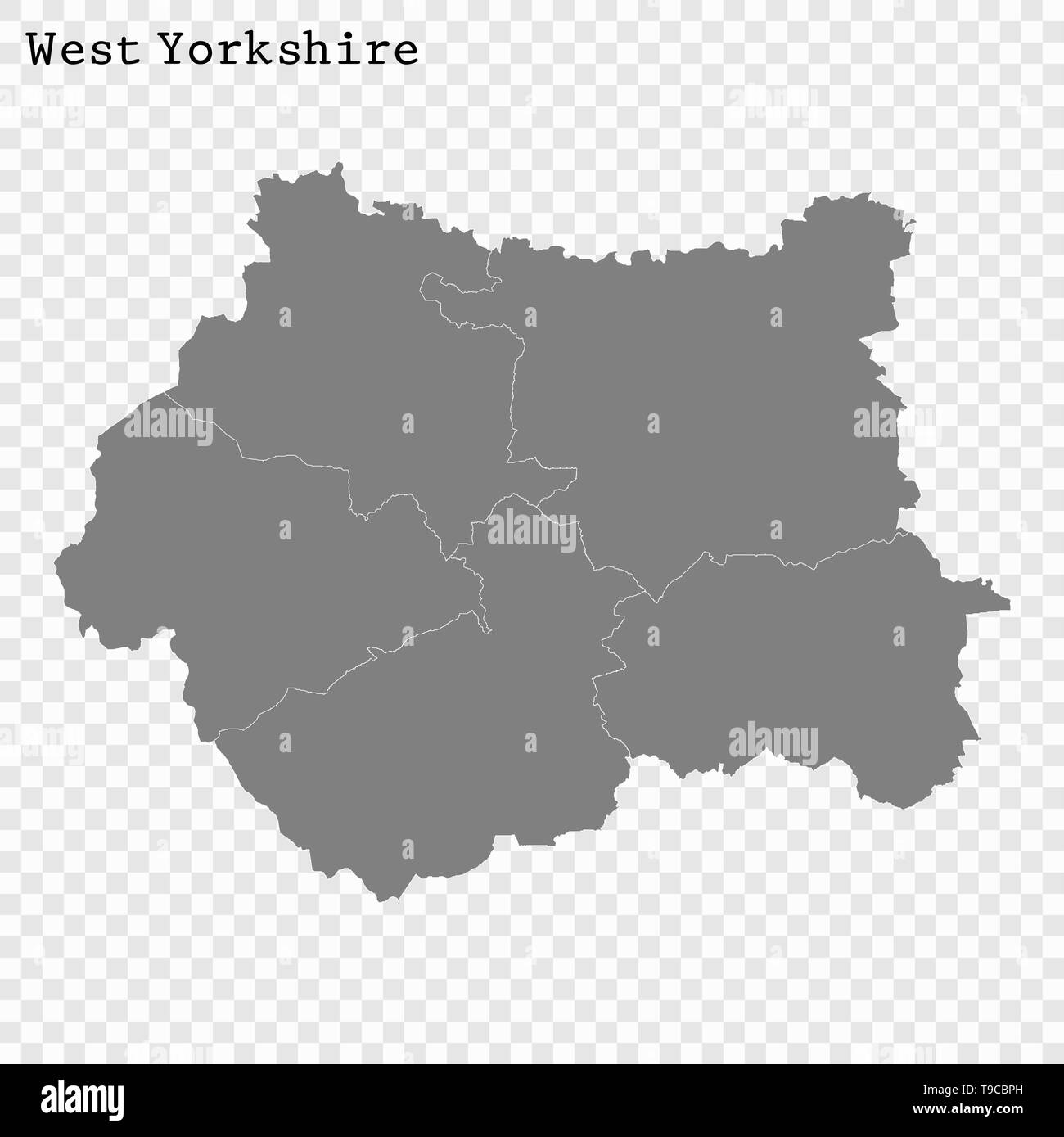 High Quality map of West Yorkshire is a county of England, with borders ...