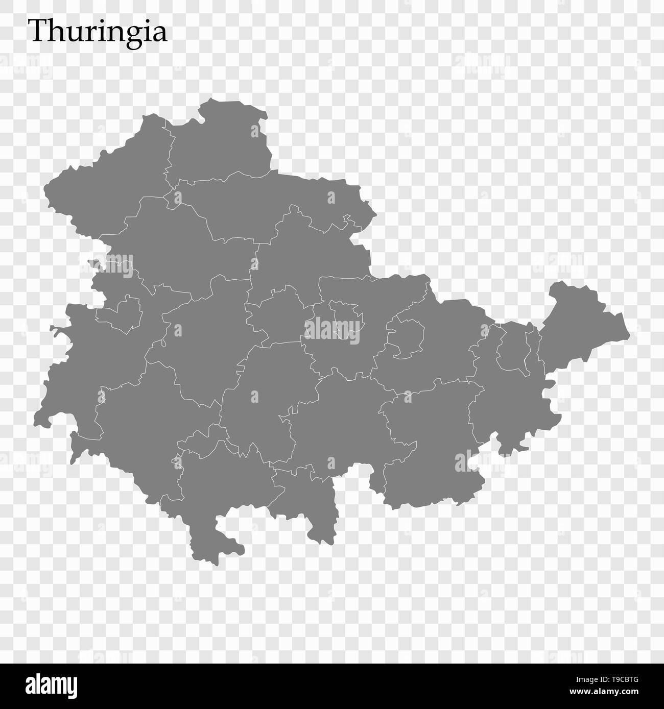 High Quality map of Thuringia is a state of Germany, with borders of ...