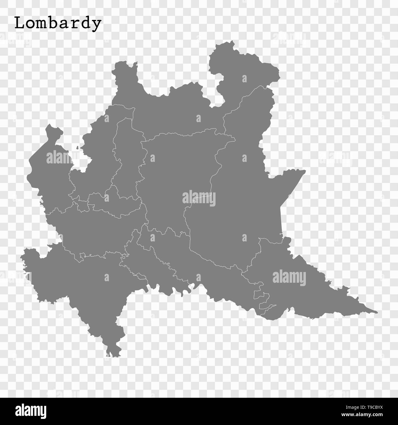 High Quality map of Lombardy is a state of Italy, with borders of the ...