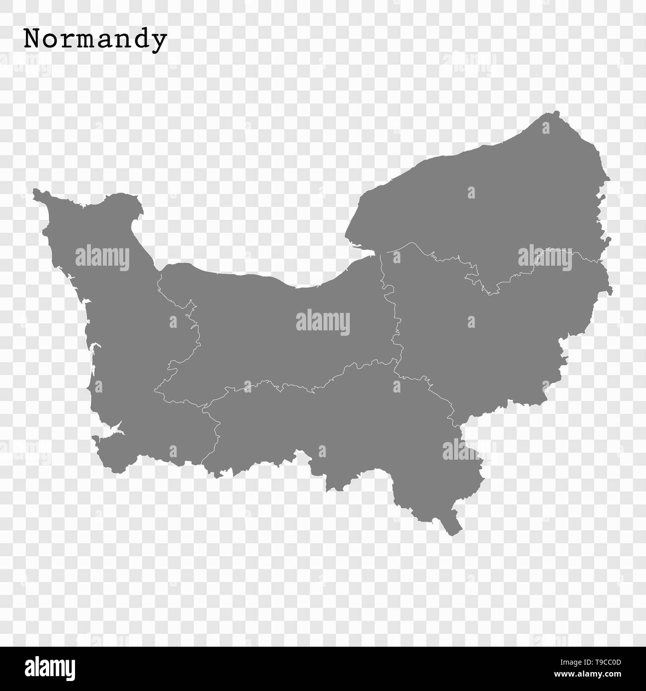 High Quality map of Normandy is a region of France, with borders of the ...