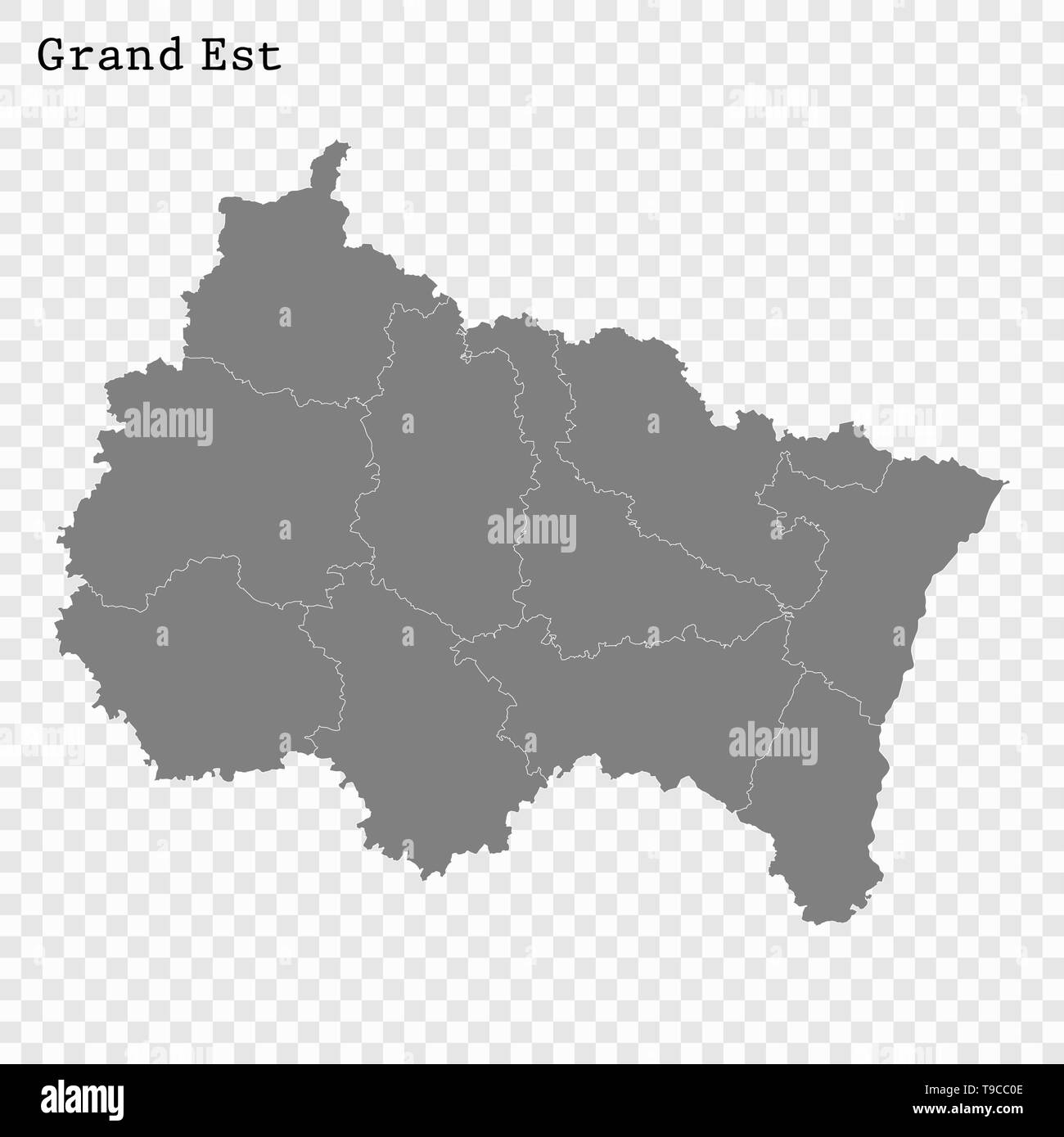 High Quality map of Grand Est is a region of France, with borders of ...