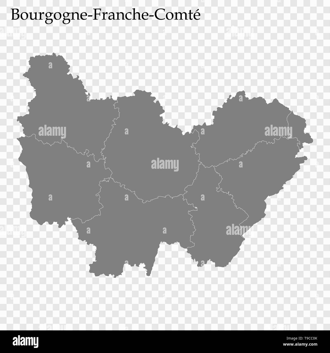 High Quality map of Bourgogne-Franche-Comte is a region of France, with ...