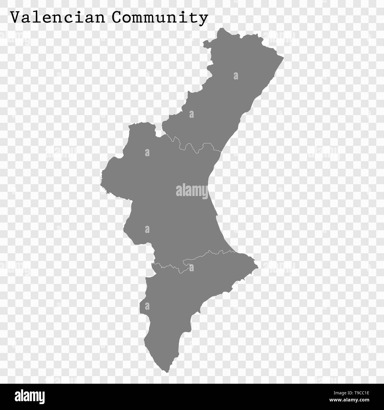 High Quality map of Valencian Community is a state of Spain, with ...