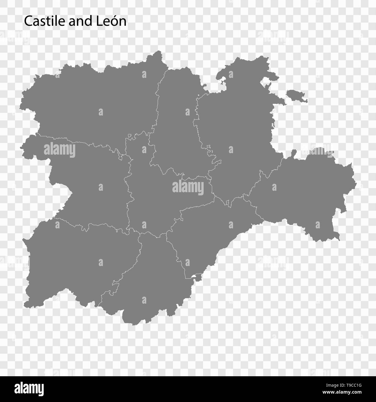 High Quality map of Castile and Leon is a state of Spain, with borders ...