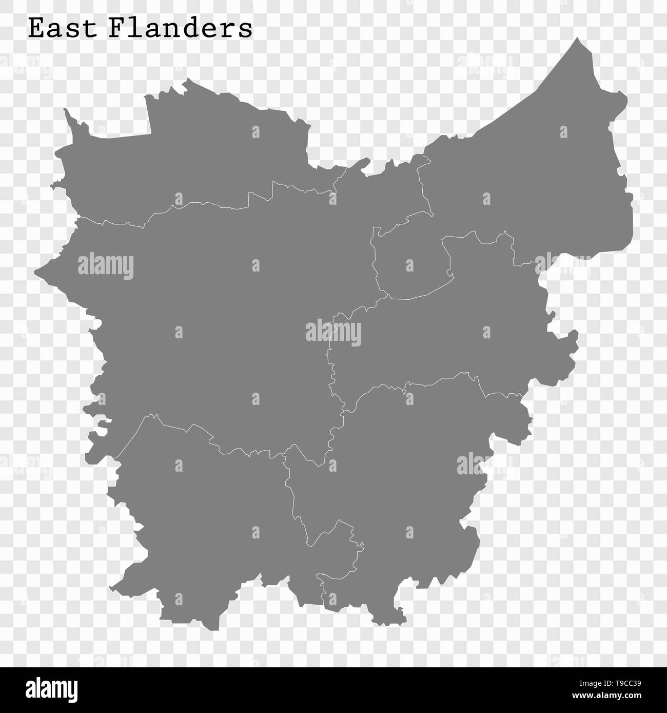 High Quality map of East Flanders is a province of Belgium, with ...