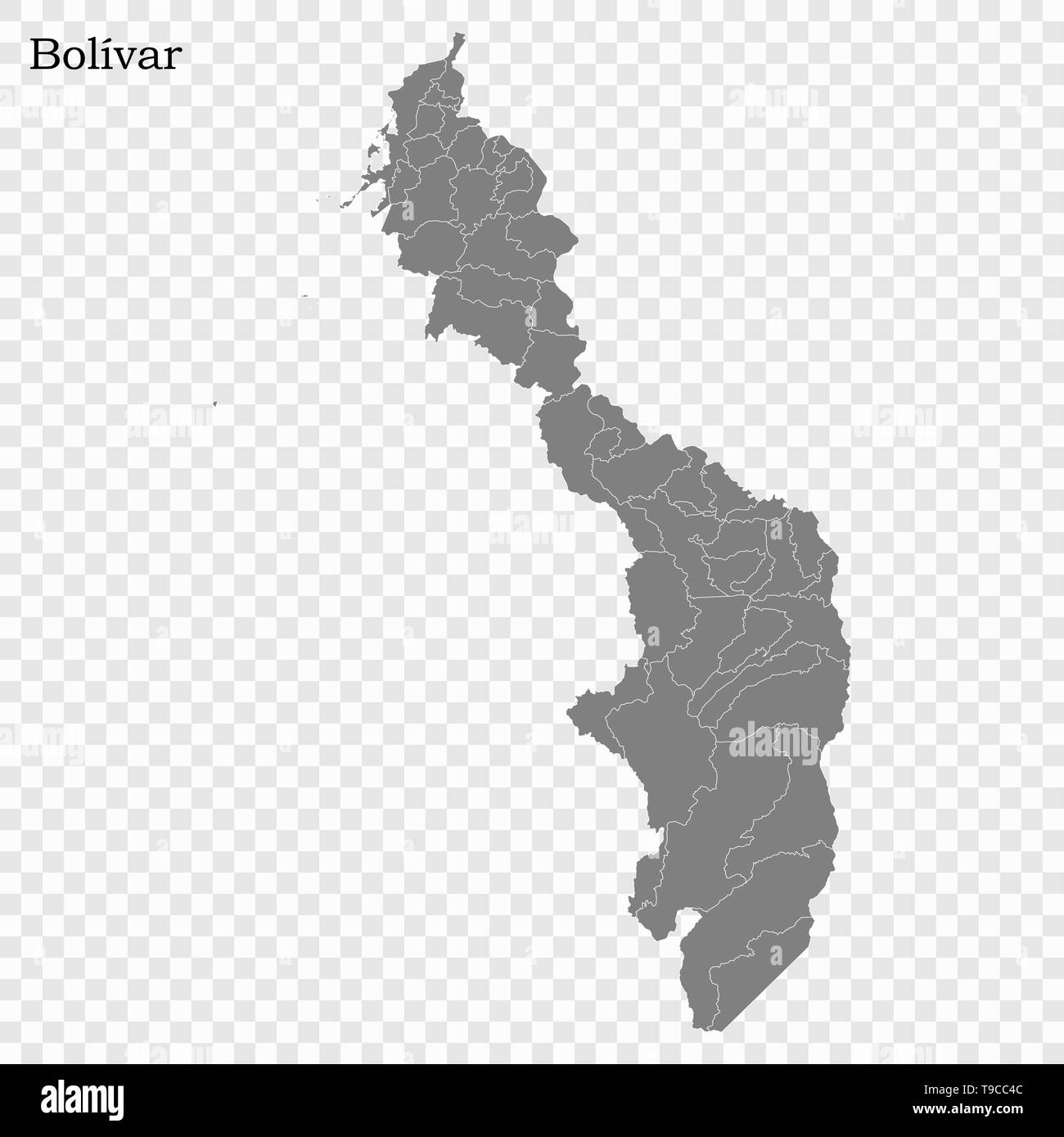 High Quality map of Bolivar is a state of Colombia, with borders of the ...