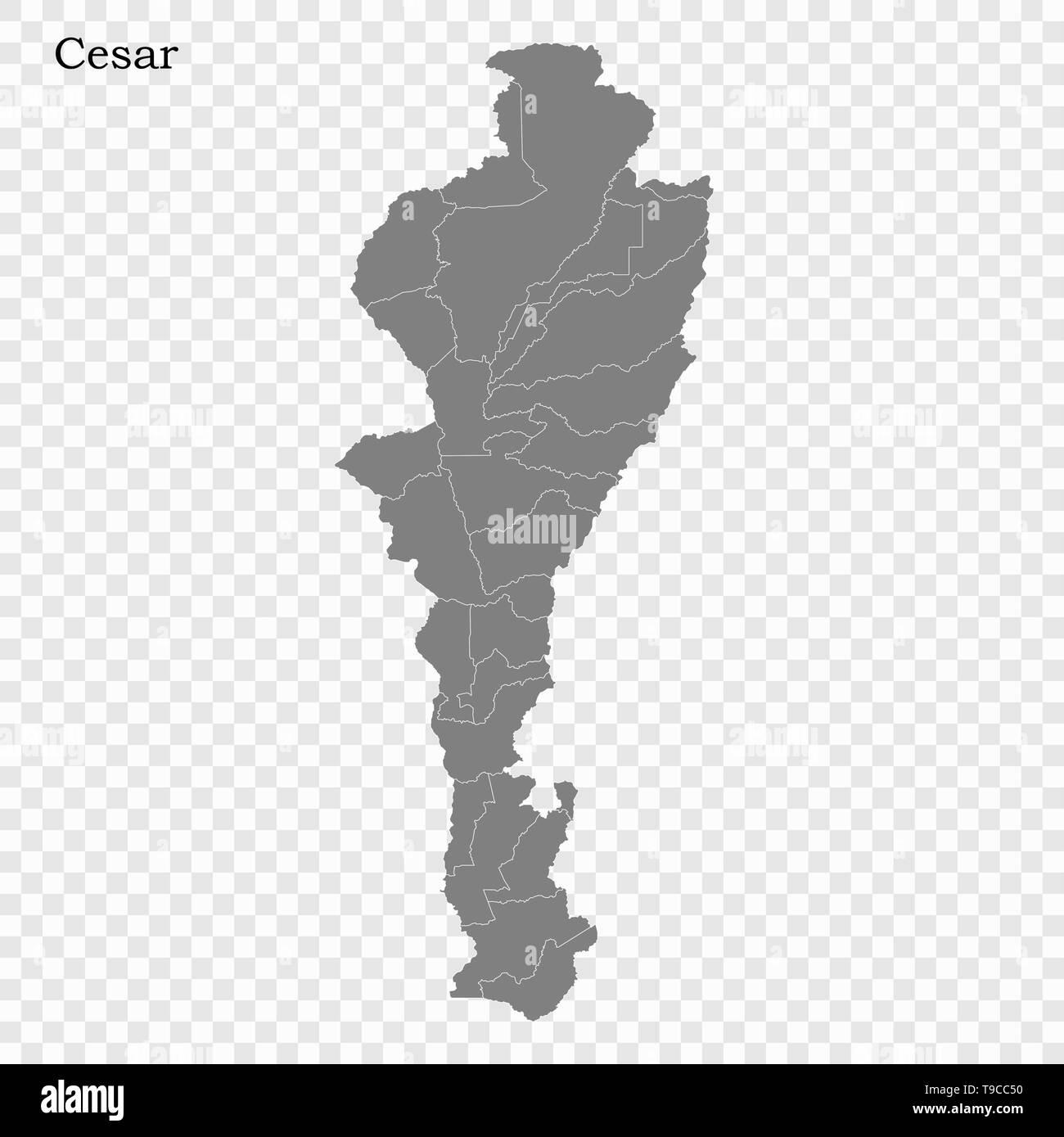 High Quality map of Cesar is a state of Colombia, with borders of the ...