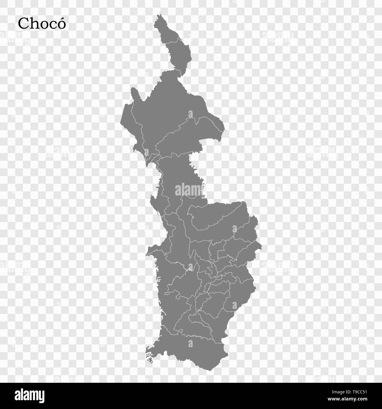 High Quality map of Choco is a state of Colombia, with borders of the ...