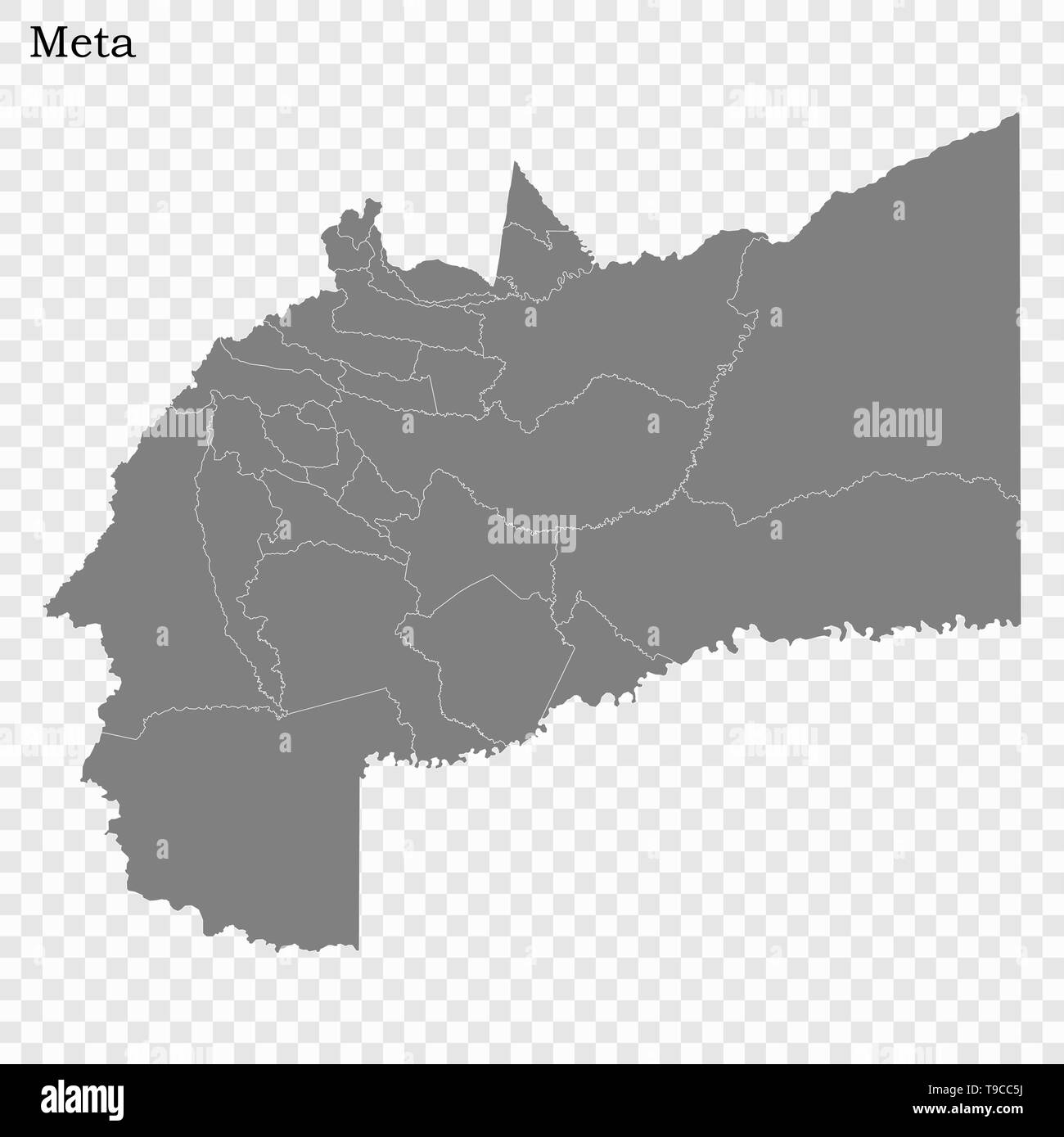 High Quality map of Meta is a state of Colombia, with borders of the ...