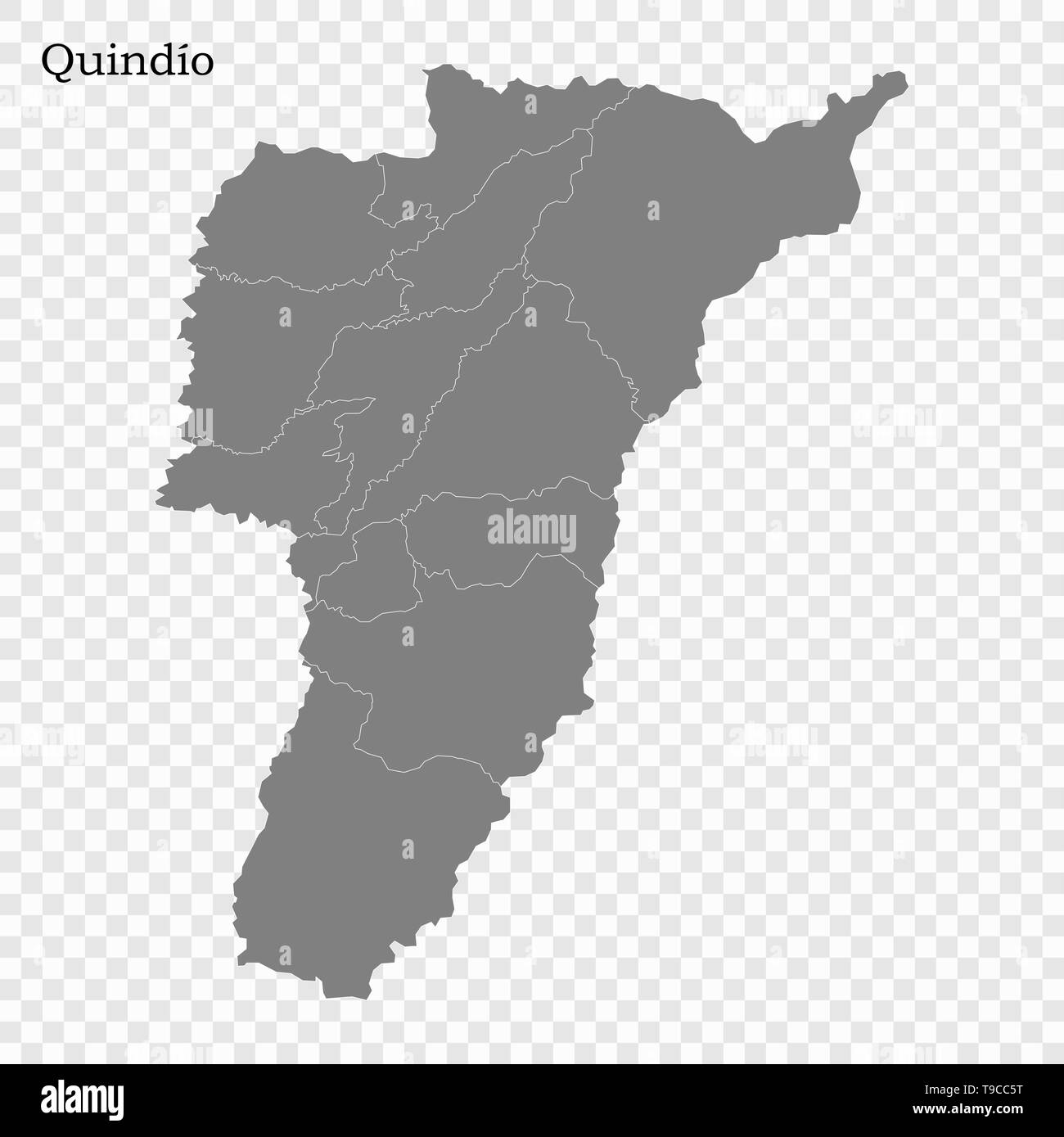 High Quality map of Quindio is a state of Colombia, with borders of the ...
