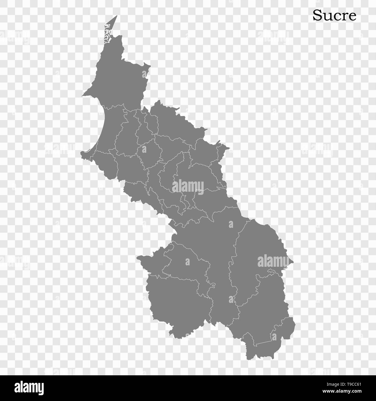 High Quality map of Sucre is a state of Colombia, with borders of the ...