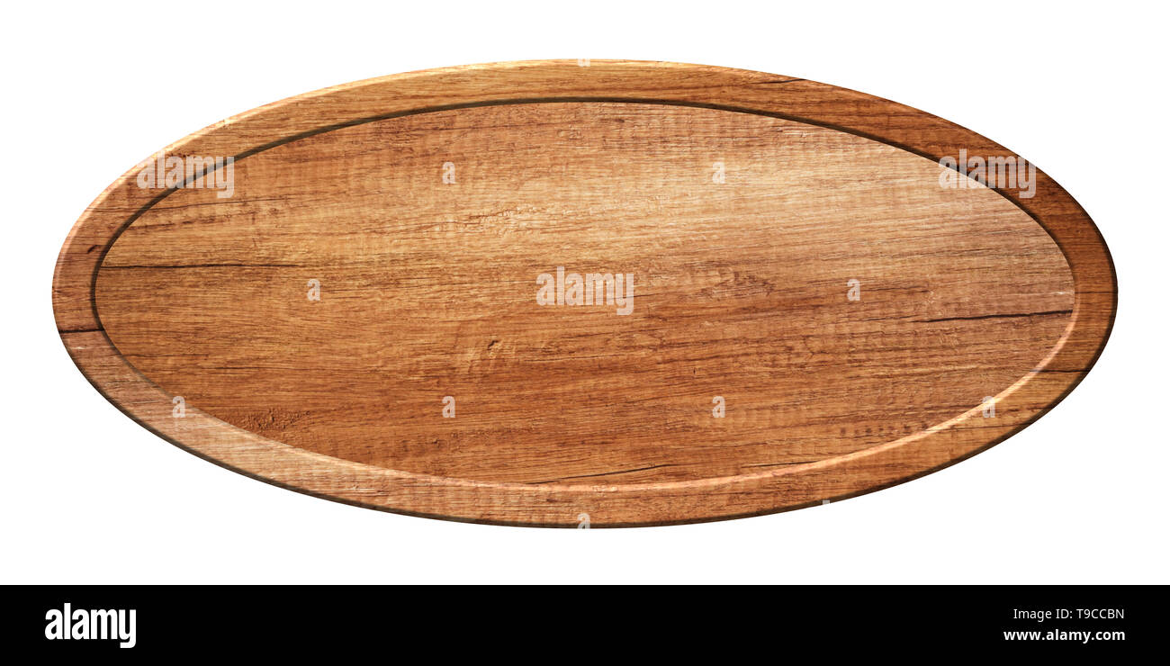 Empty oval board made of natural wood with wooden frame. Isolated on ...
