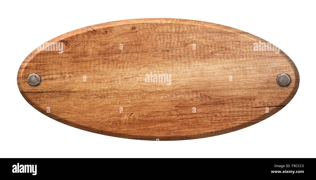 Empty oval sign made of natural wood and fastened with nails. Isolated ...