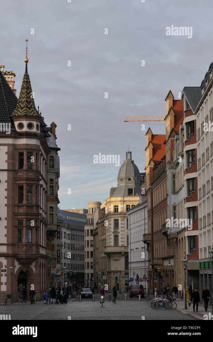 LEIPZIG, GERMANY - FEBRUARY 23, 2019: The city centrum of Leipzig, with ...